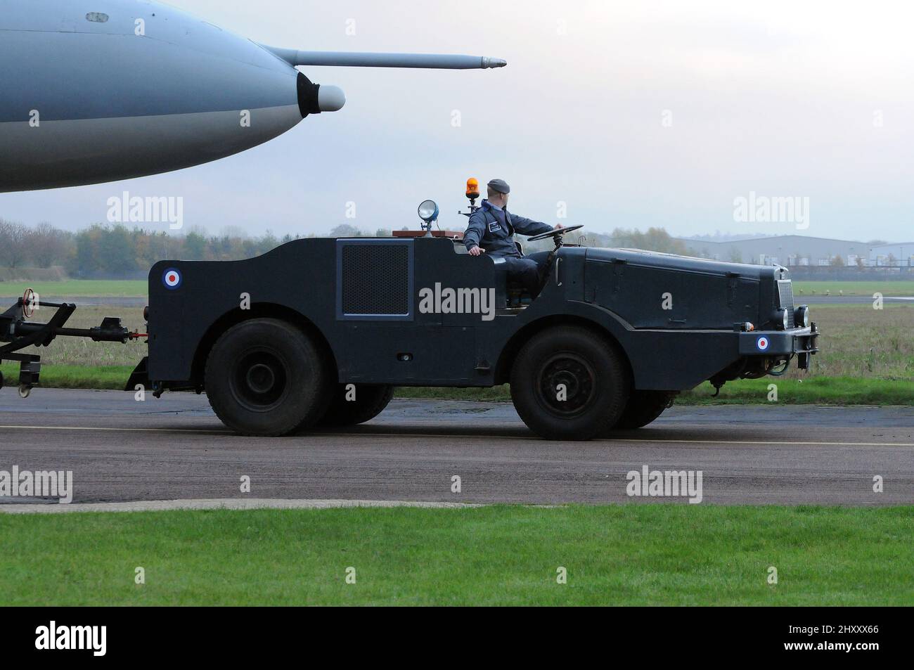 XM655, Aircraft Tug and re-enactors at Wellesbourne Airfield Stock ...