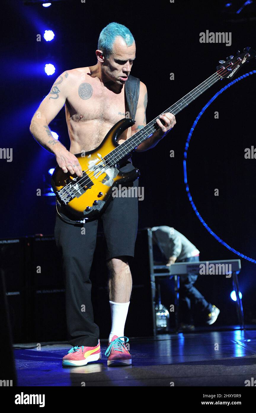 Flea Balzary of the Red Hot Chili Peppers during their 2012 tour at the ...