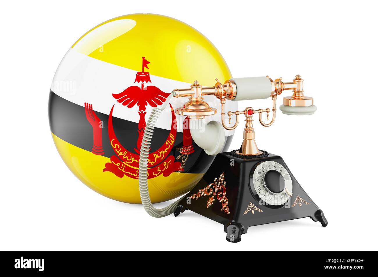 Phone with Bruneian flag. Communication services in Brunei, concept. 3D ...