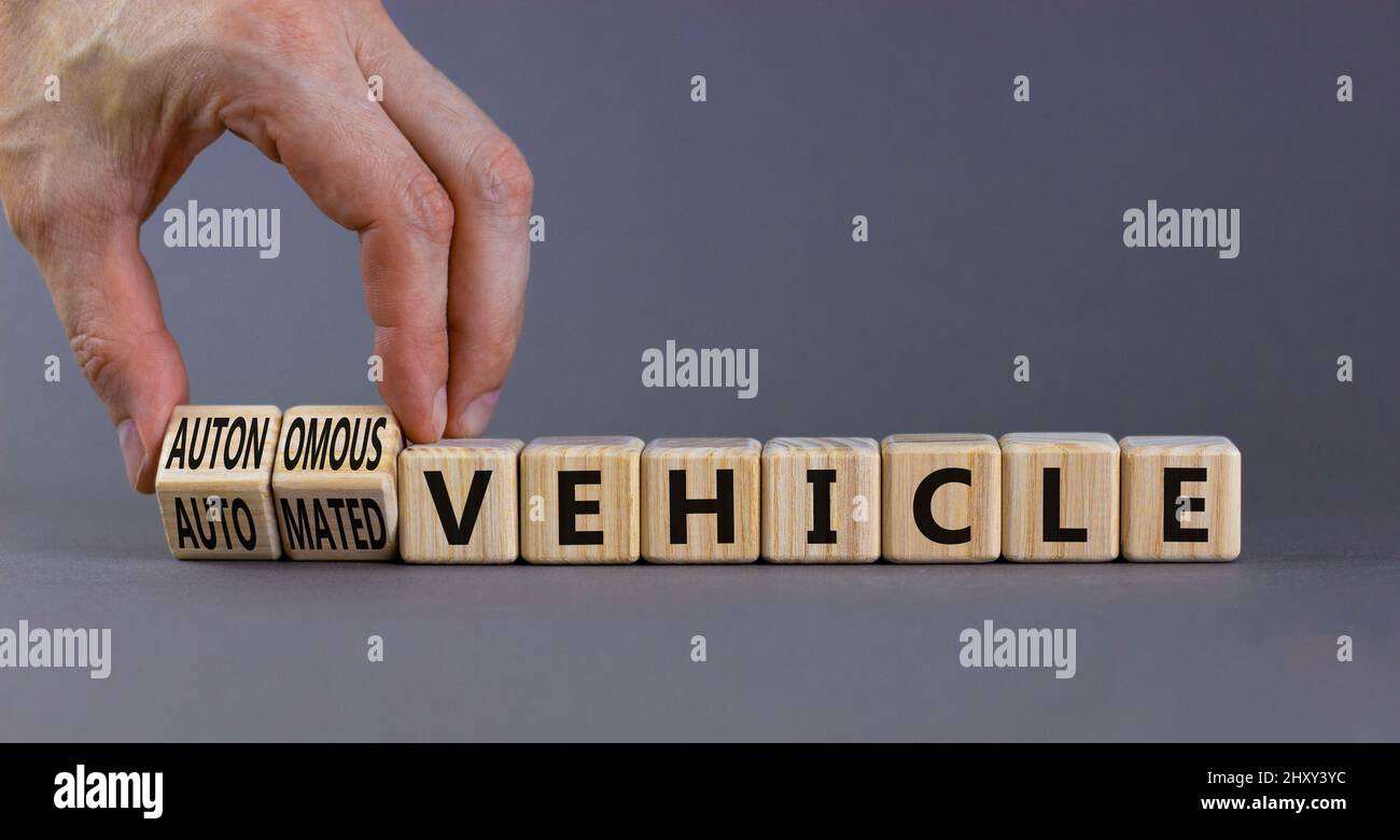 Autonomous or automated vehicle symbol. Businessman turn cubes and ...