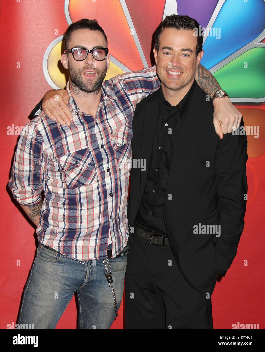 Adam Levine and Carson Daly attending NBC's Upfront presentation held ...