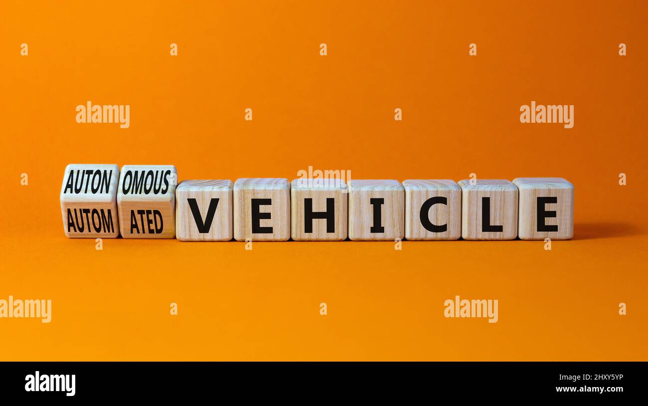 Autonomous or automated vehicle symbol. Turned wooden cubes and changed ...