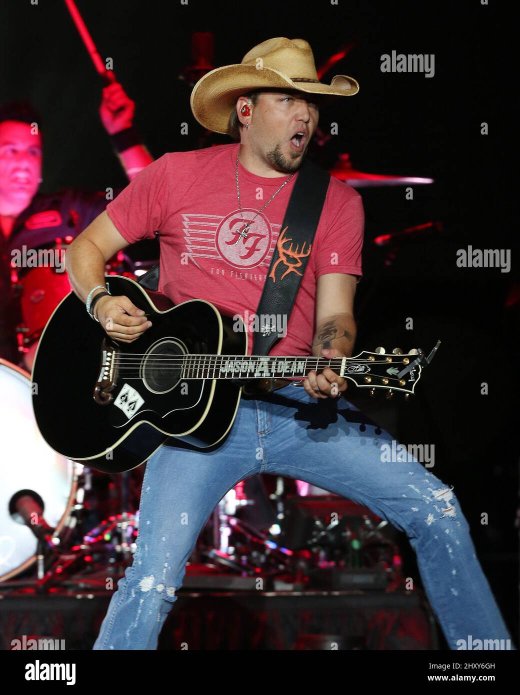 Jason Aldean on stage during day 2 of the Bayou Country Superfest at ...