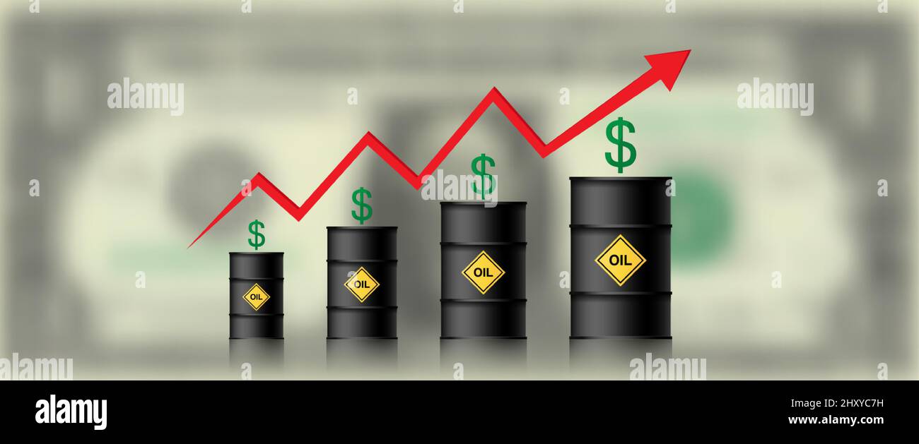 The price of oil is rising. Barrels of oil, dollar and infographics ...
