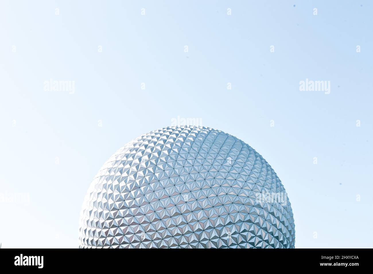 Beautiful view of Epcot geodesic dome on a bright sky background in ...