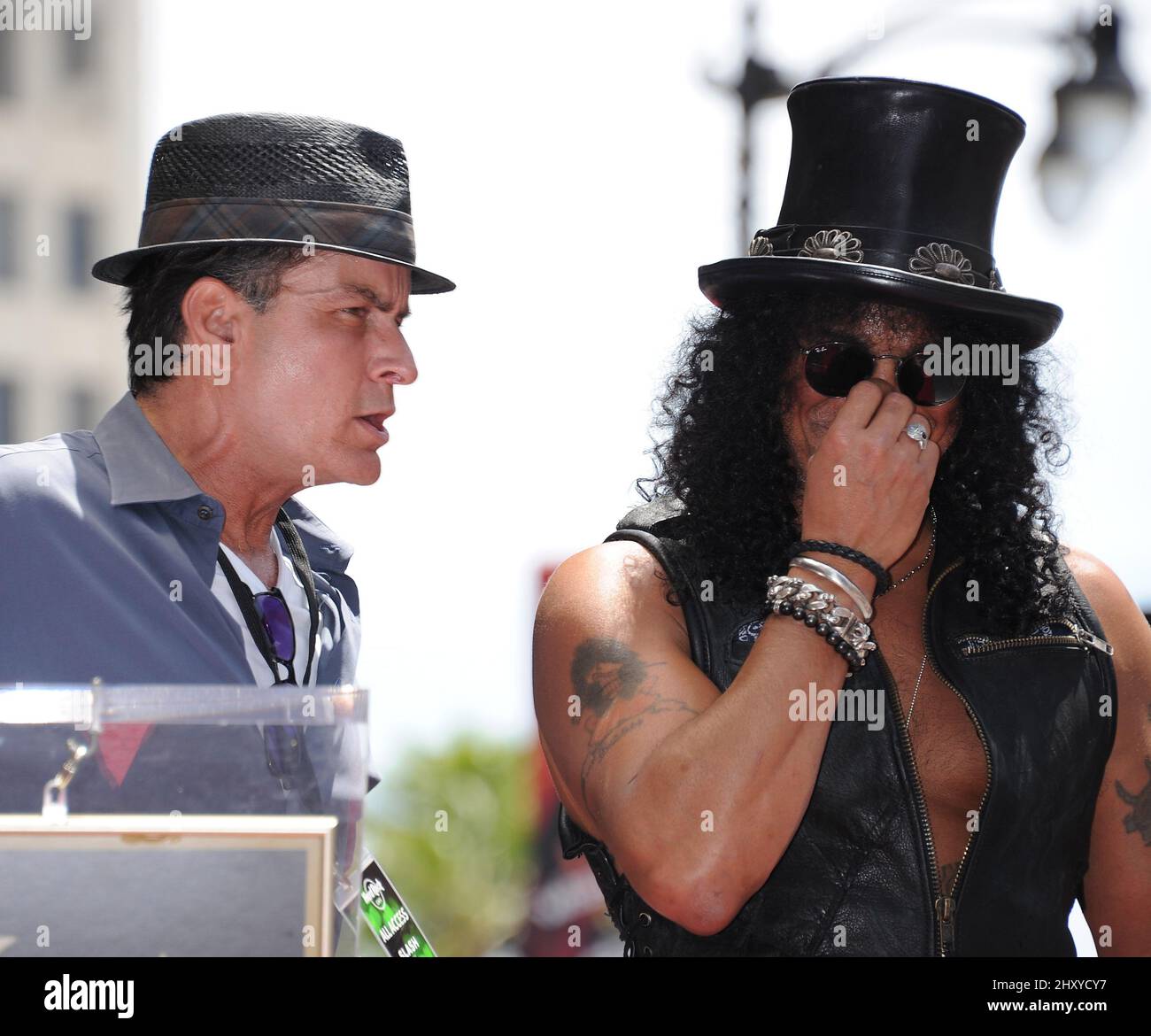 Actor Charlie Sheen and musician Slash attending a ceremony where Slash ...