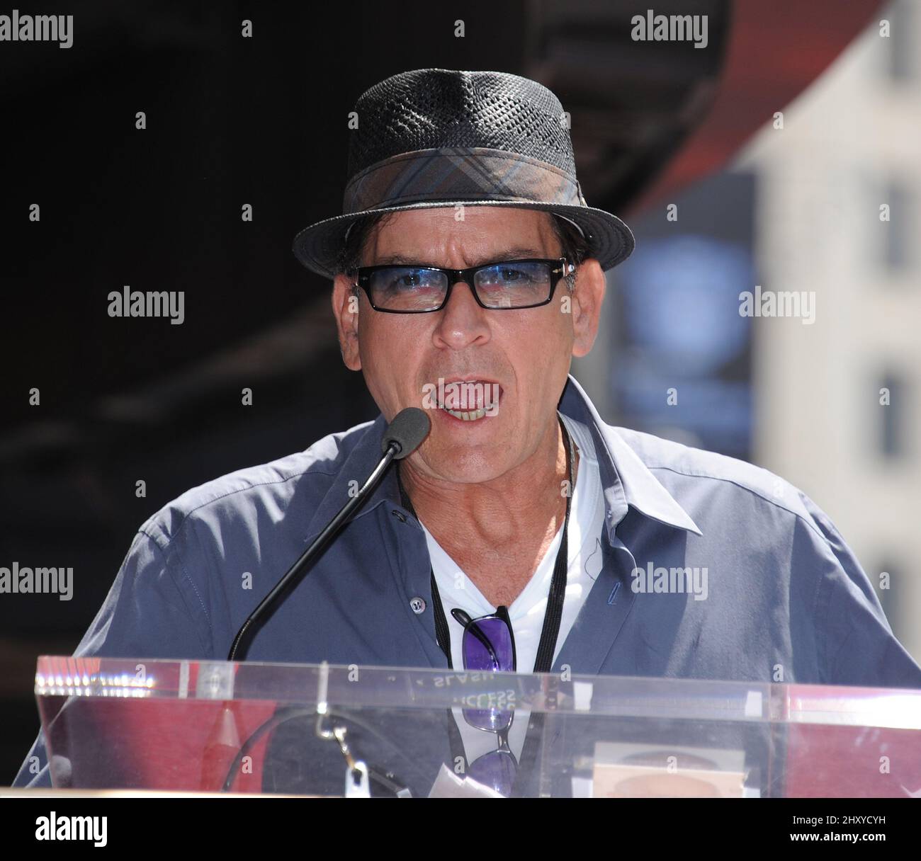 Actor Charlie Sheen attending a ceremony where musician Slash has been ...