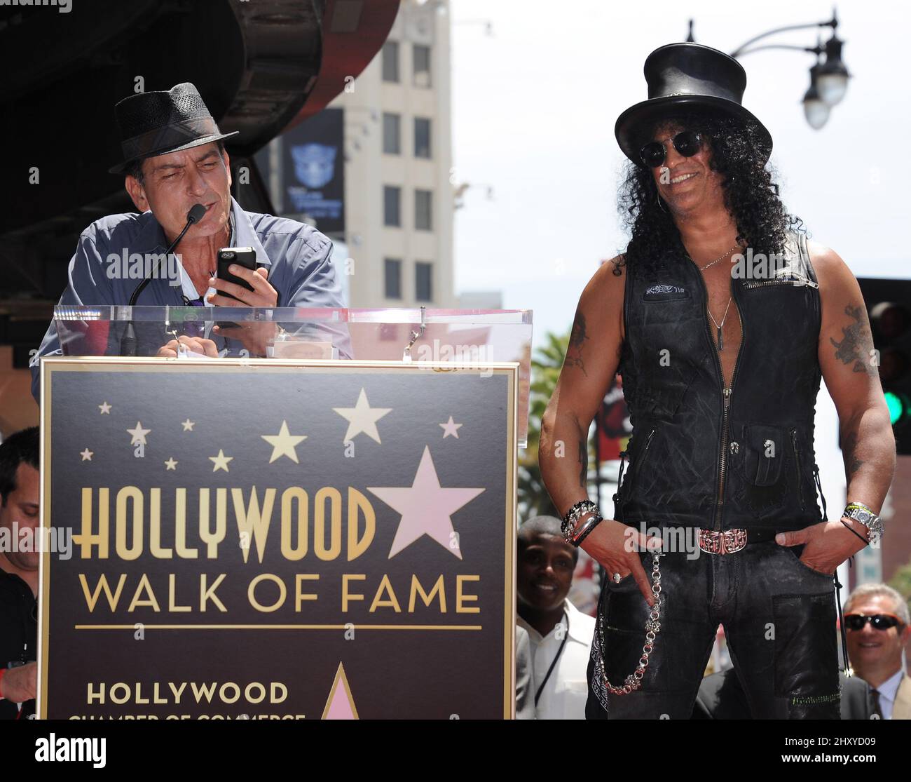 Actor Charlie Sheen and musician Slash attending a ceremony where Slash ...
