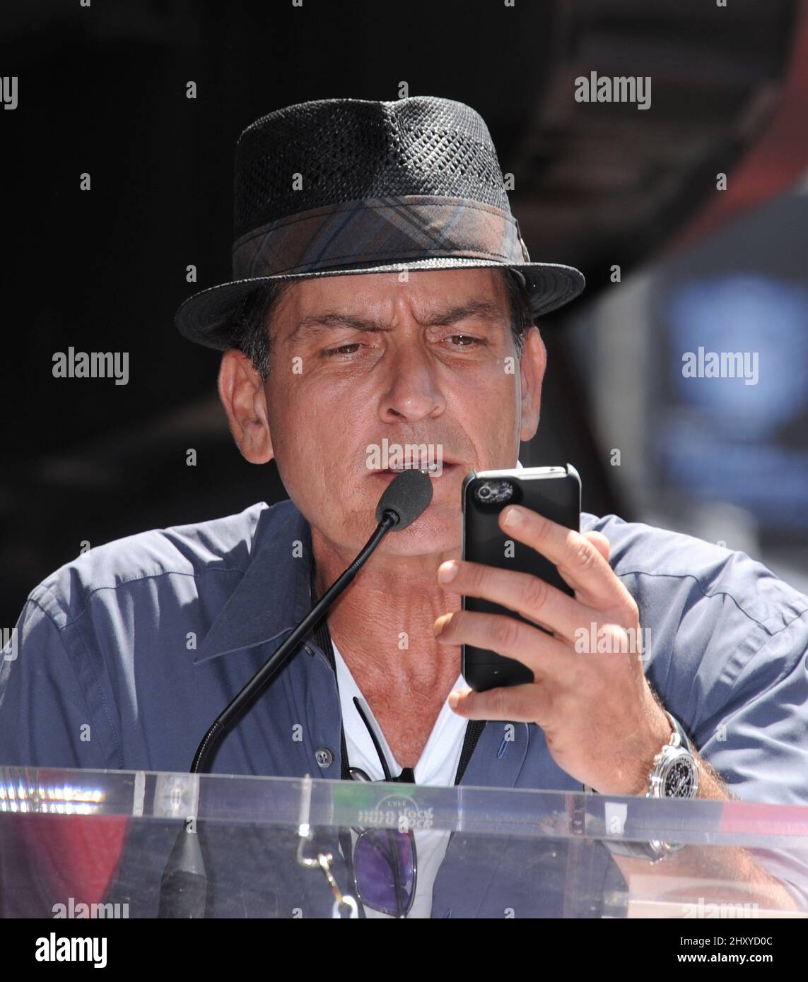 Actor Charlie Sheen attending a ceremony where musician Slash has been ...