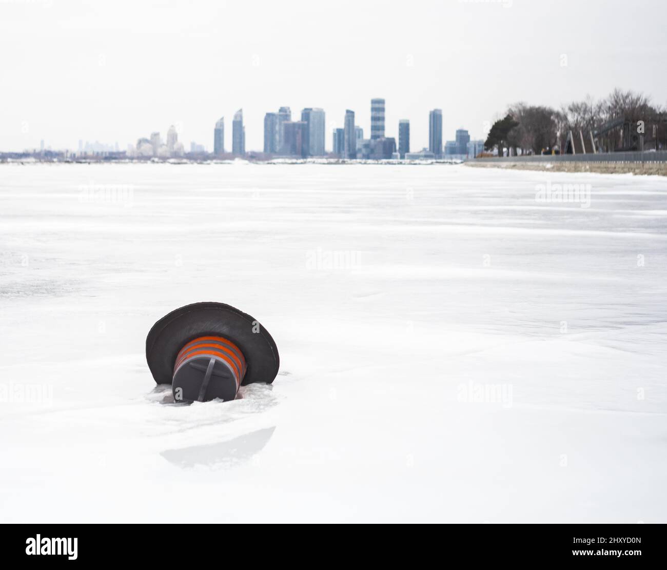Vertical shot of an object on the snow in Downtown, Toronto, Ontario ...