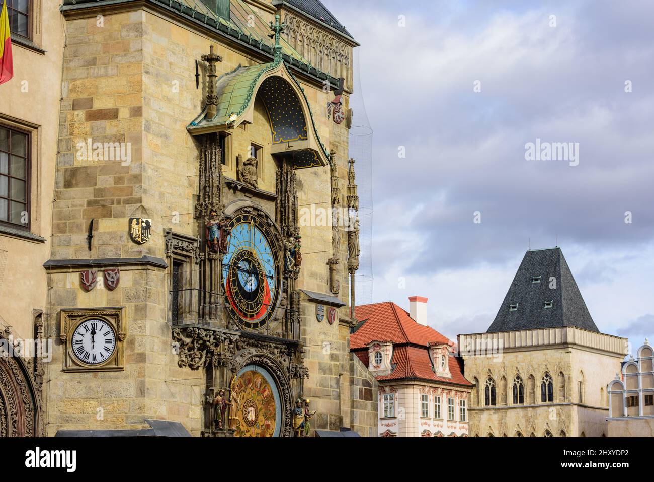 Famous clock in the Old Square of the city of Prague in Czech Republic ...