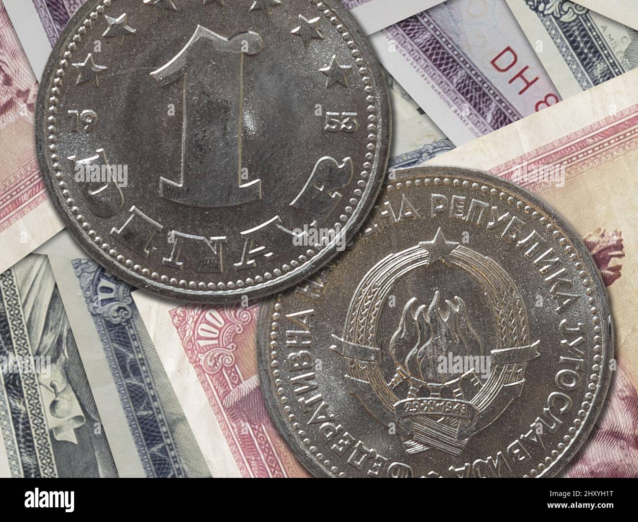 Top view of vintage Yugoslavian dinar coins Stock Photo - Alamy