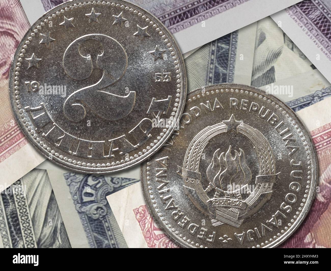 Top view of vintage Yugoslavian dinar coins Stock Photo - Alamy