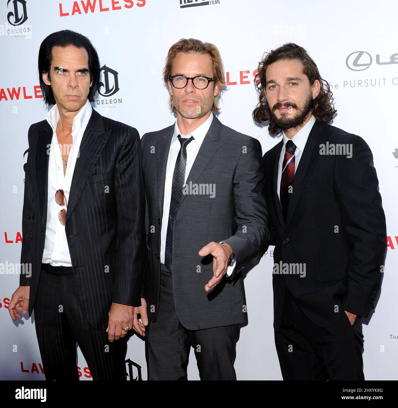Nick Cave, Guy Pearce and Shia LaBeouf attends the "Lawless" premiere ...