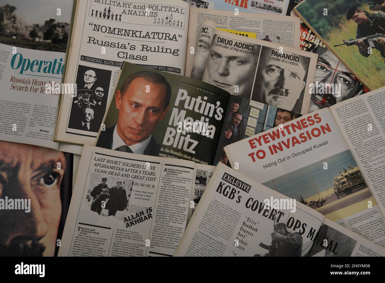 War history, collage of Retro News media, illustration, Putin behind ...