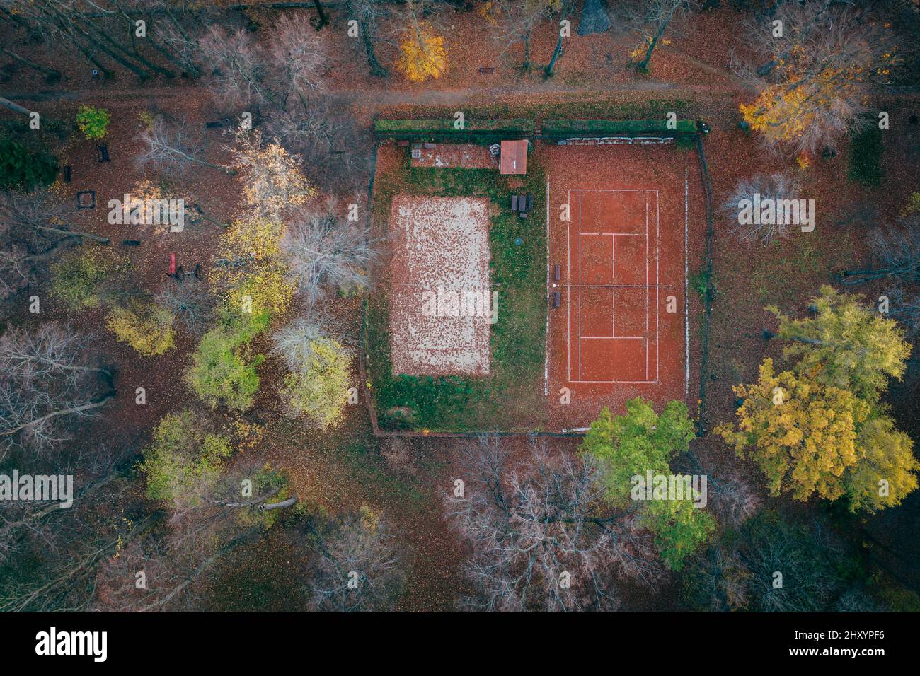 Aerial view of a tennis court in autumn Stock Photo - Alamy