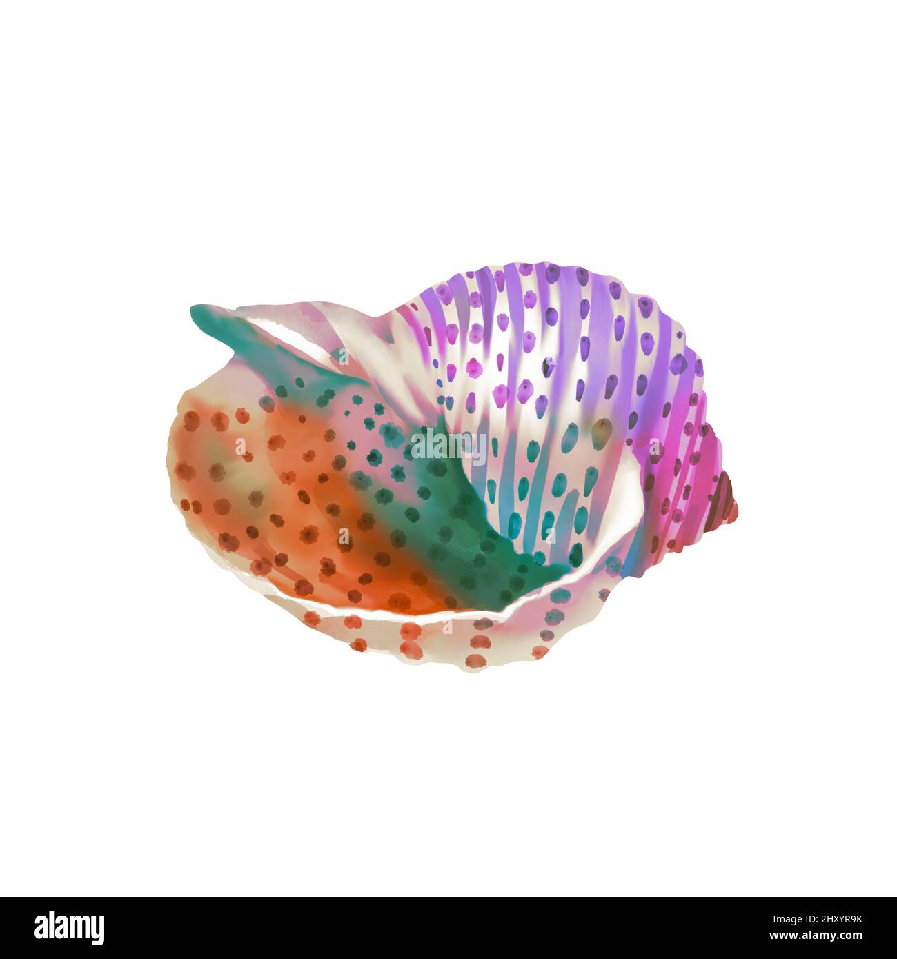 watercolor illustration of rainbow-colored shell. Bright seashells ...