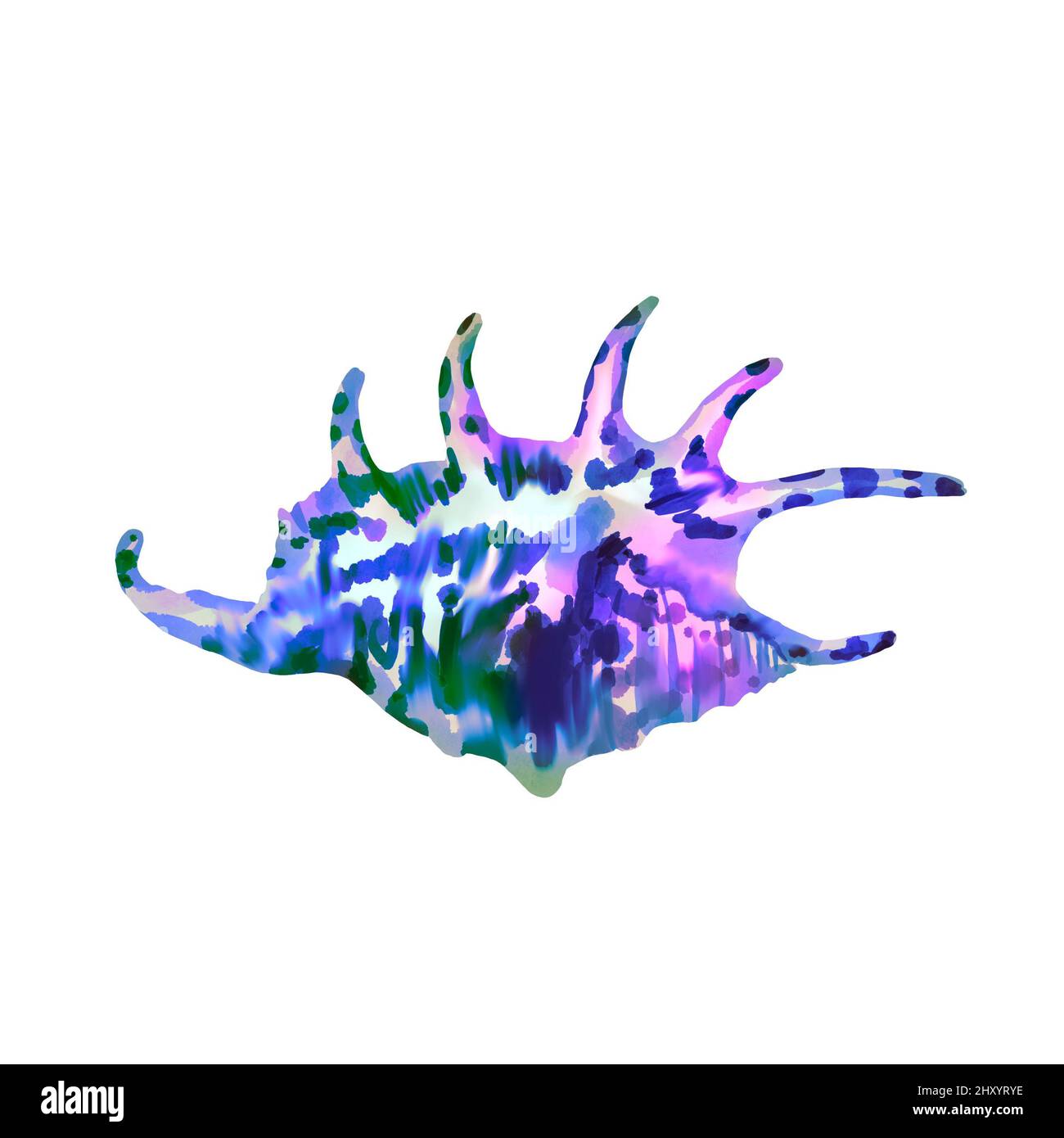 watercolor illustration of rainbow-colored shell. Bright seashells ...