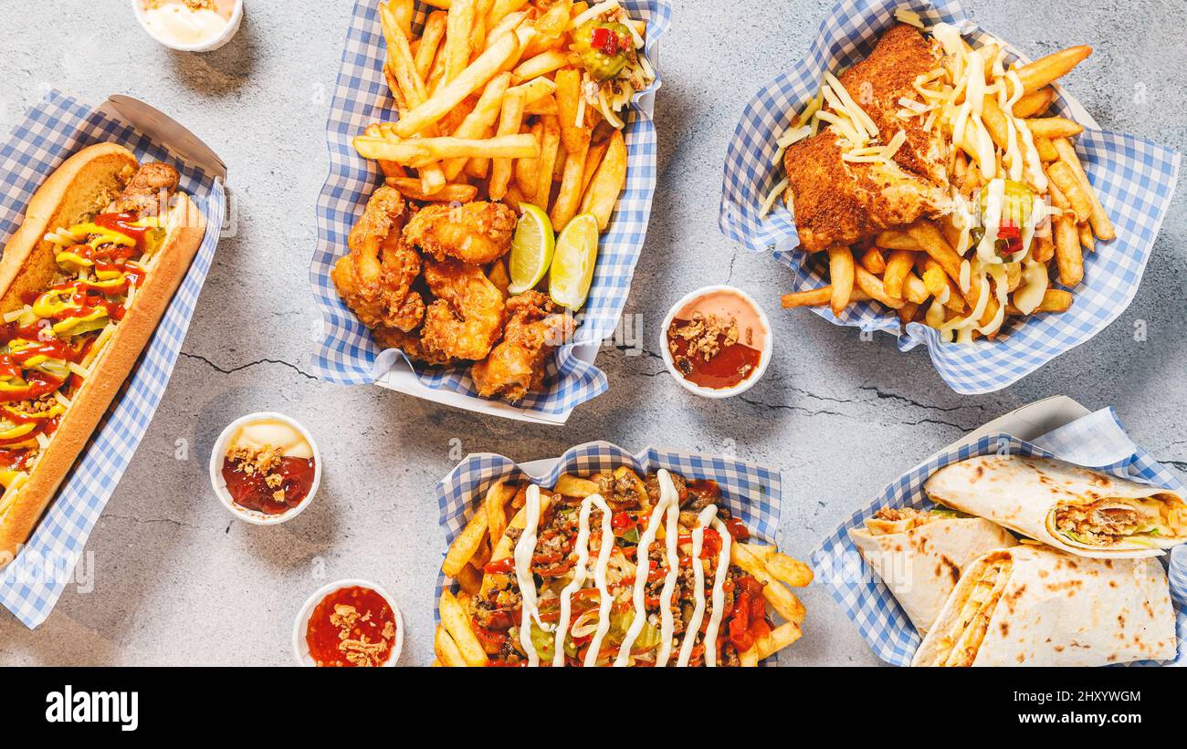 Photo of fast food assortment Stock Photo - Alamy