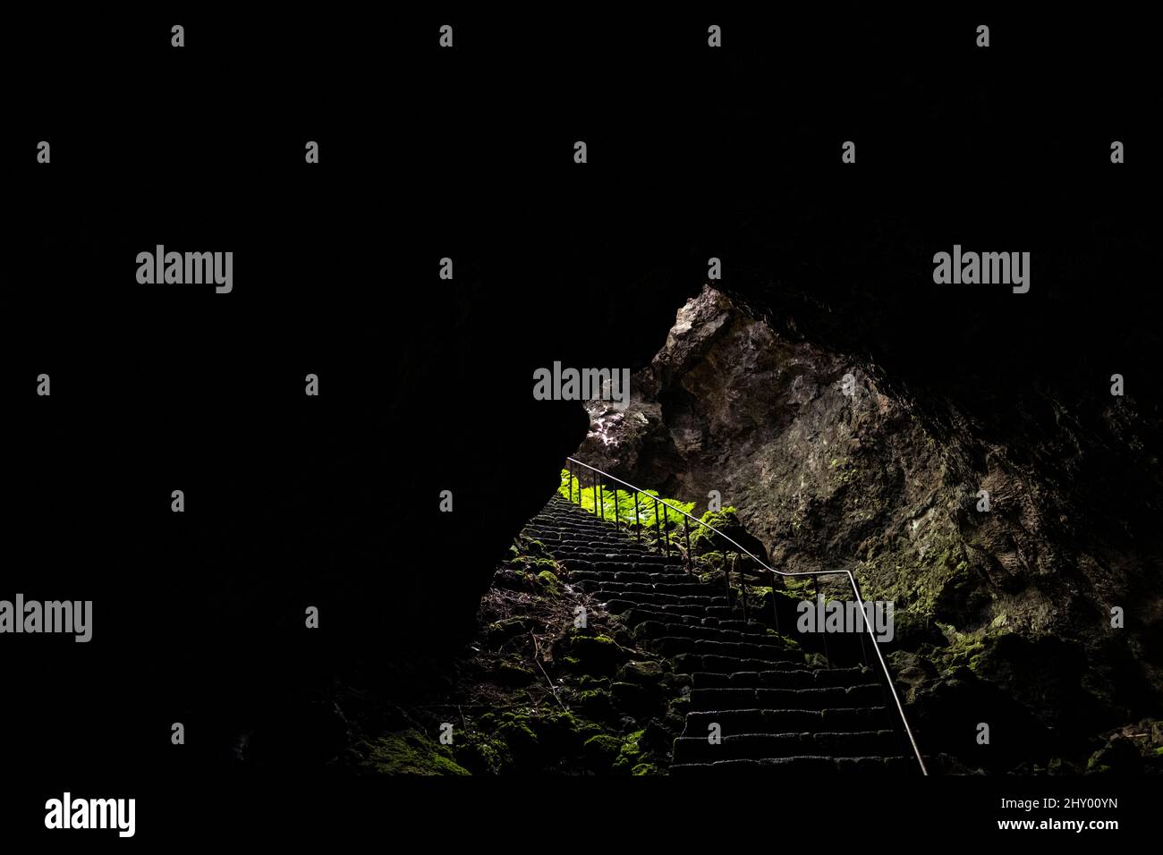 Pico, Portugal - 04 August 2021 : Entrance of Gruta das Torres lava ...