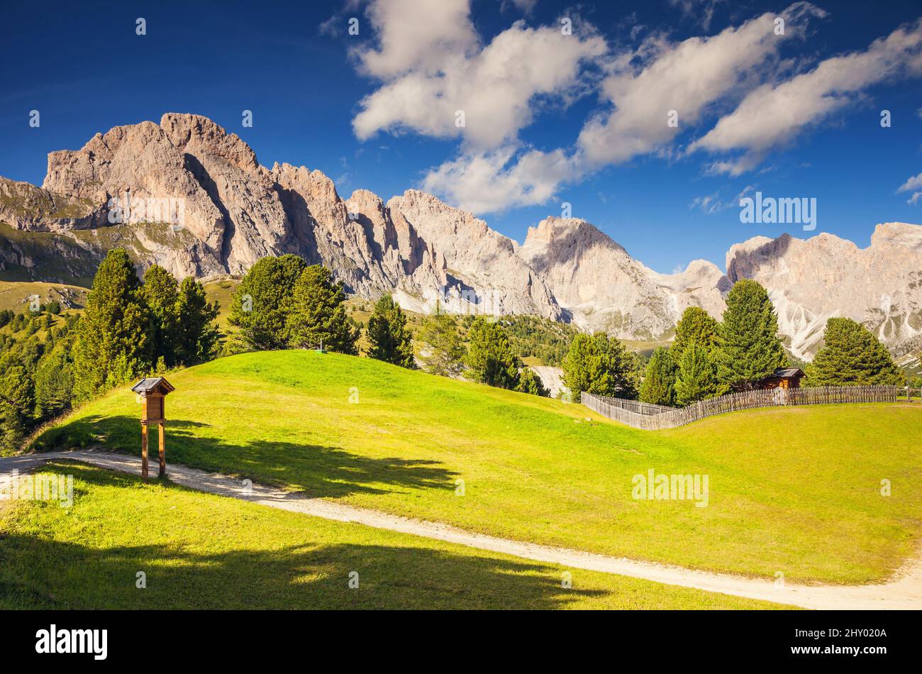 View on the Puez Odle or Geisler summits, valley Gardena. National Park ...