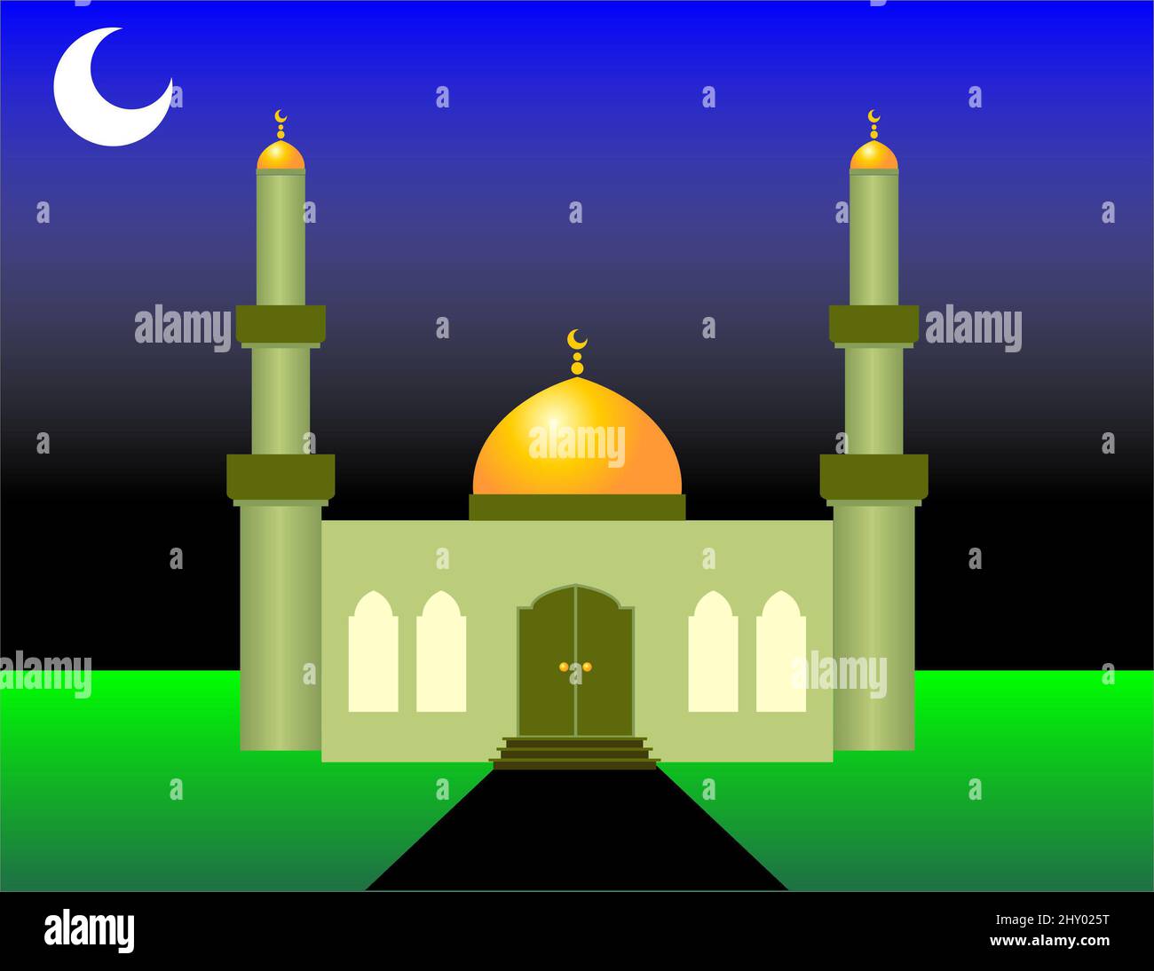 2D illustration of a mosque with the night sky in the background Stock ...