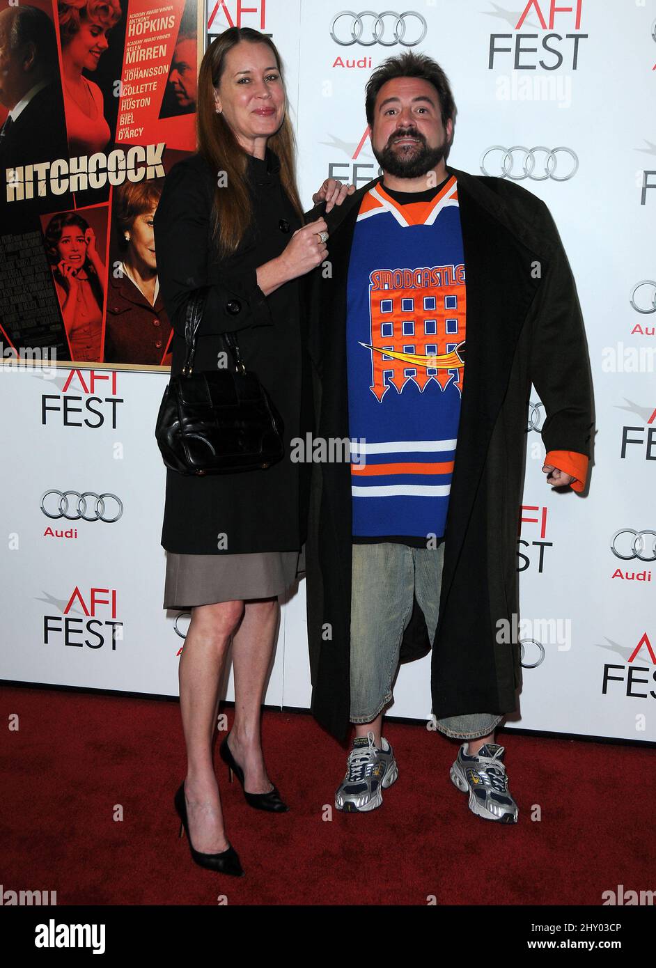 Kevin Smith and guest attending the world premiere of "Hitchcock", at ...