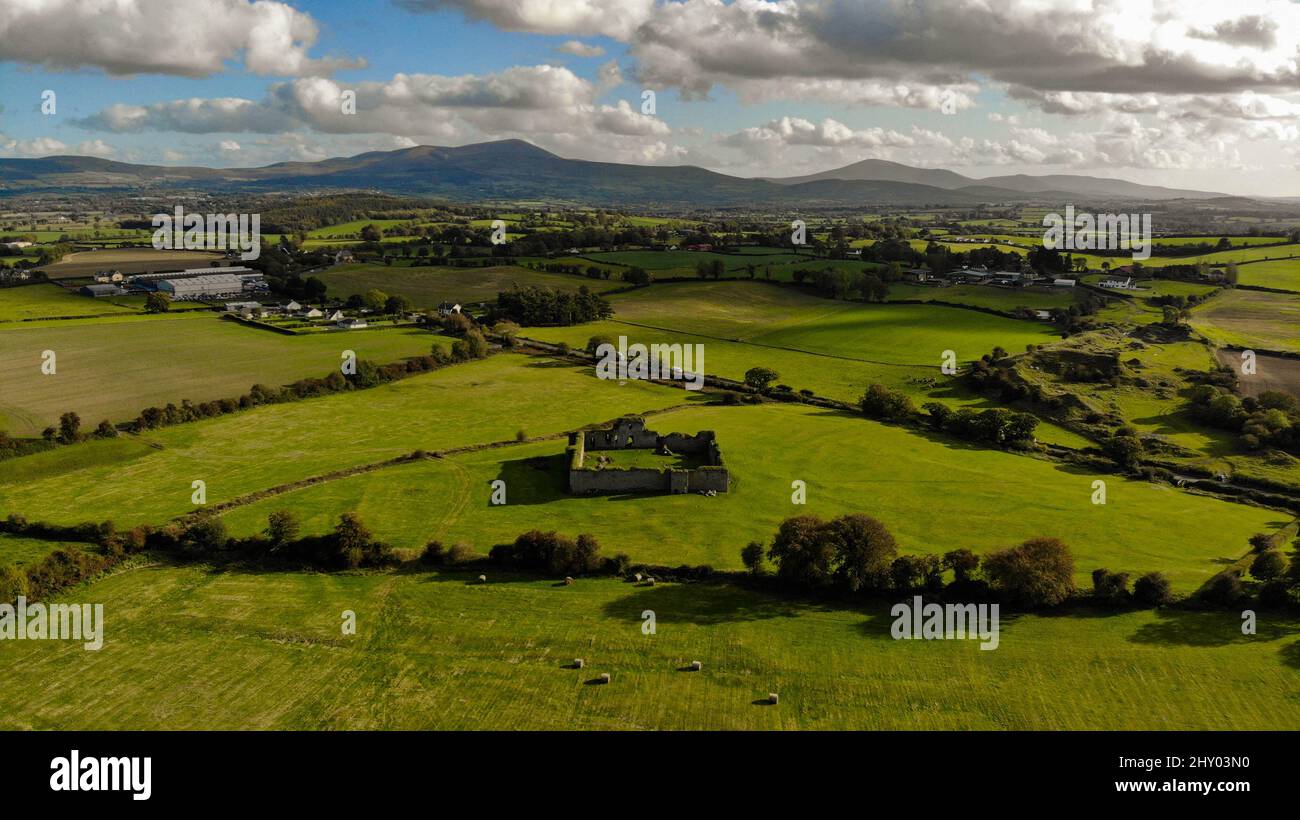 Aerial view of a field under the cloudy skies in Dublin, Ireland Stock ...