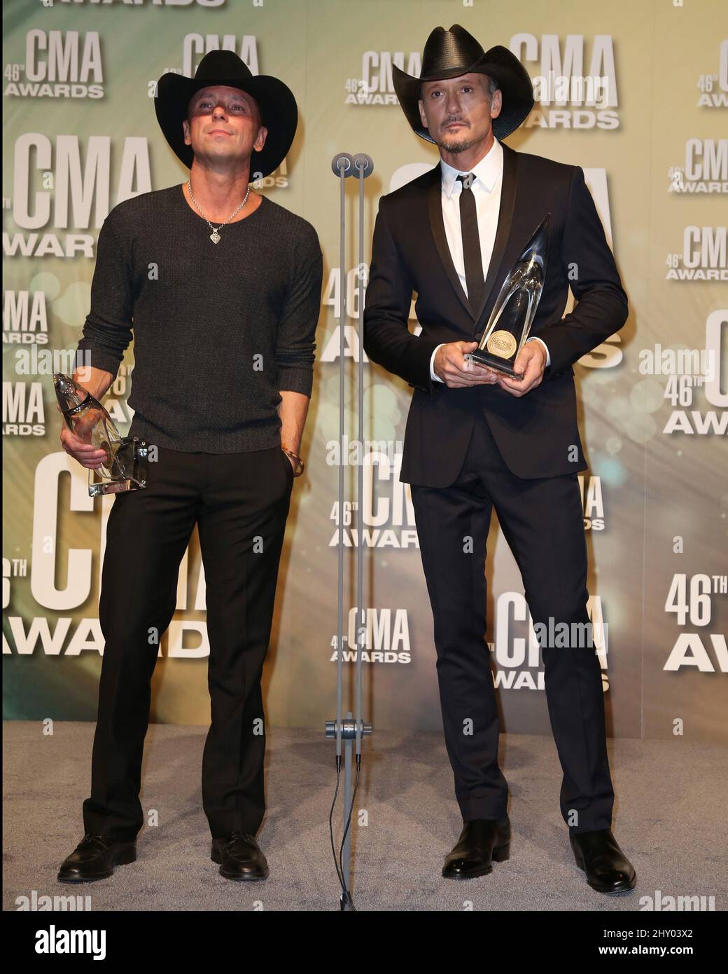Kenny Chesney,Tim McGraw attending the press room at the 46th Annual ...