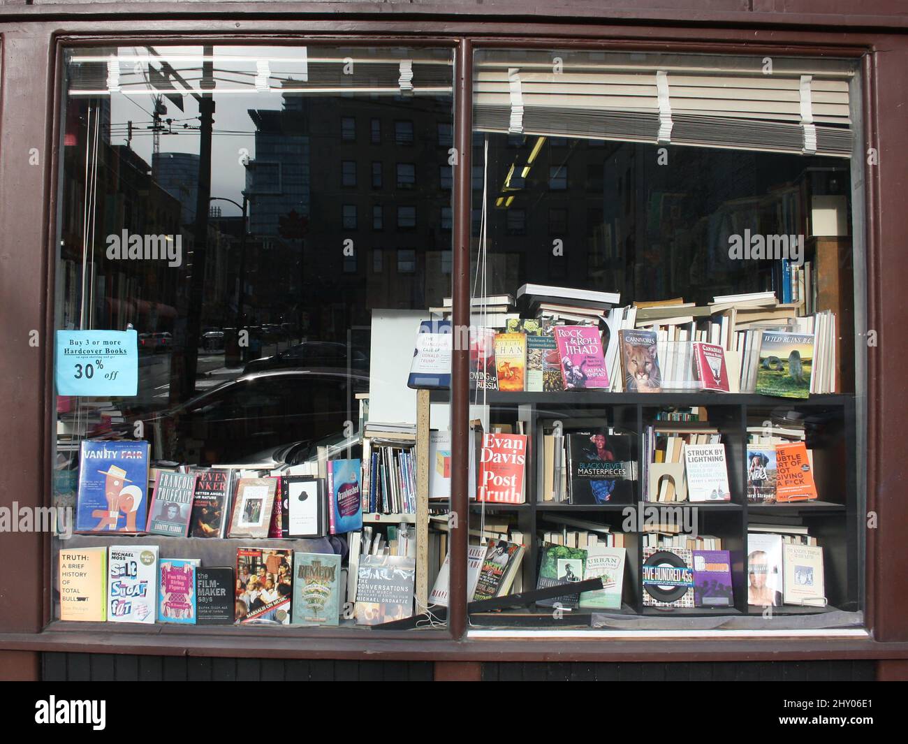 Old book store window in downtown Vancouver, British Columbia, Canada ...