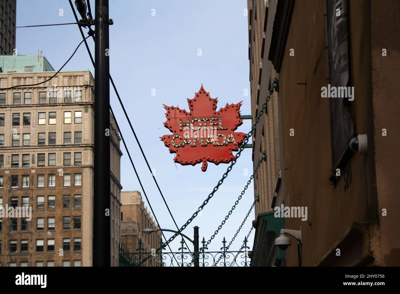 Vintage maple leaf-shaped signage in downtown Vancouver, British ...