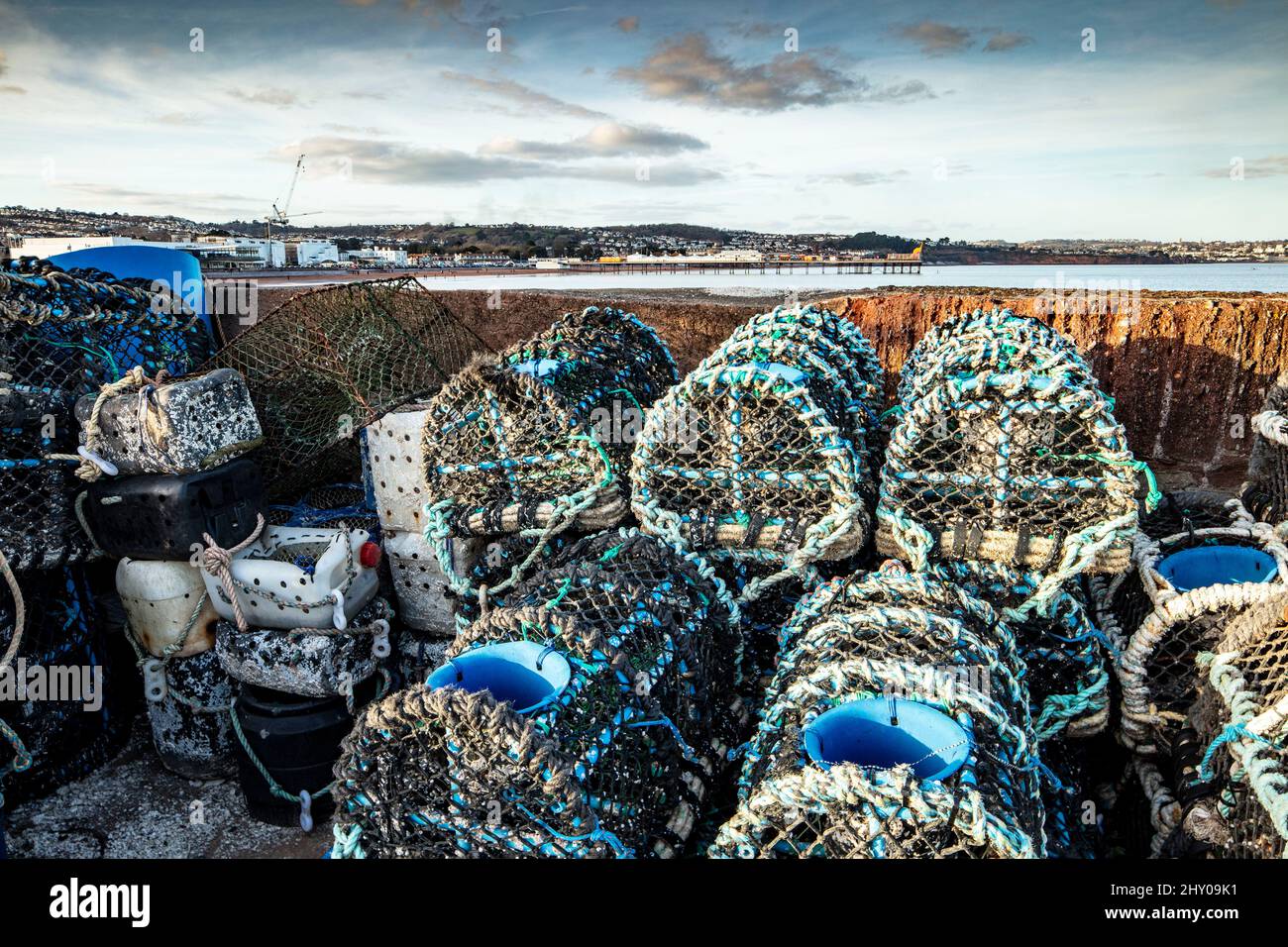 Stacked Crab-pots in a wider attractive landscape at Paignton on the ...