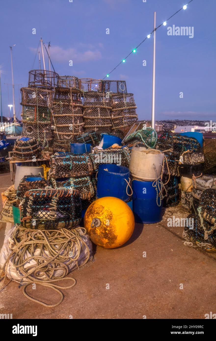 Colourful commercial fishing Buoys in a wider landscape setting of ...