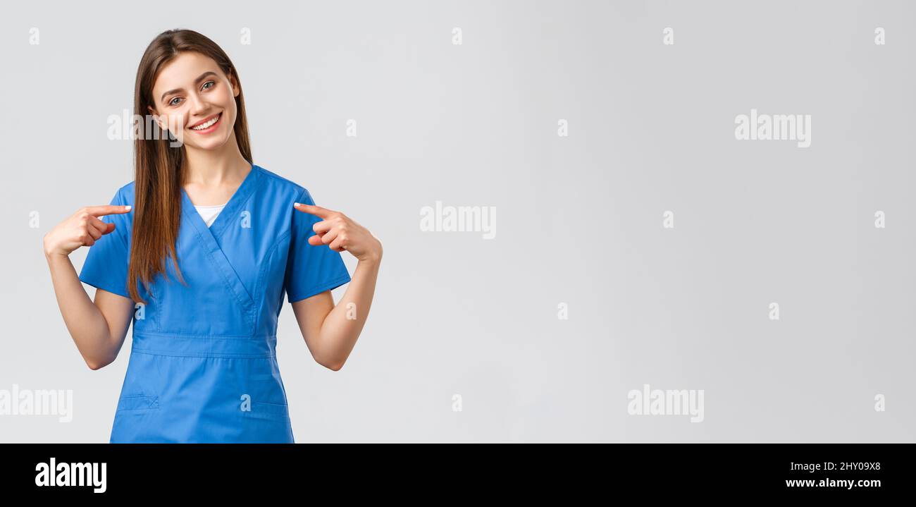 Healthcare workers, prevent virus and medicine concept. Cheerful ...