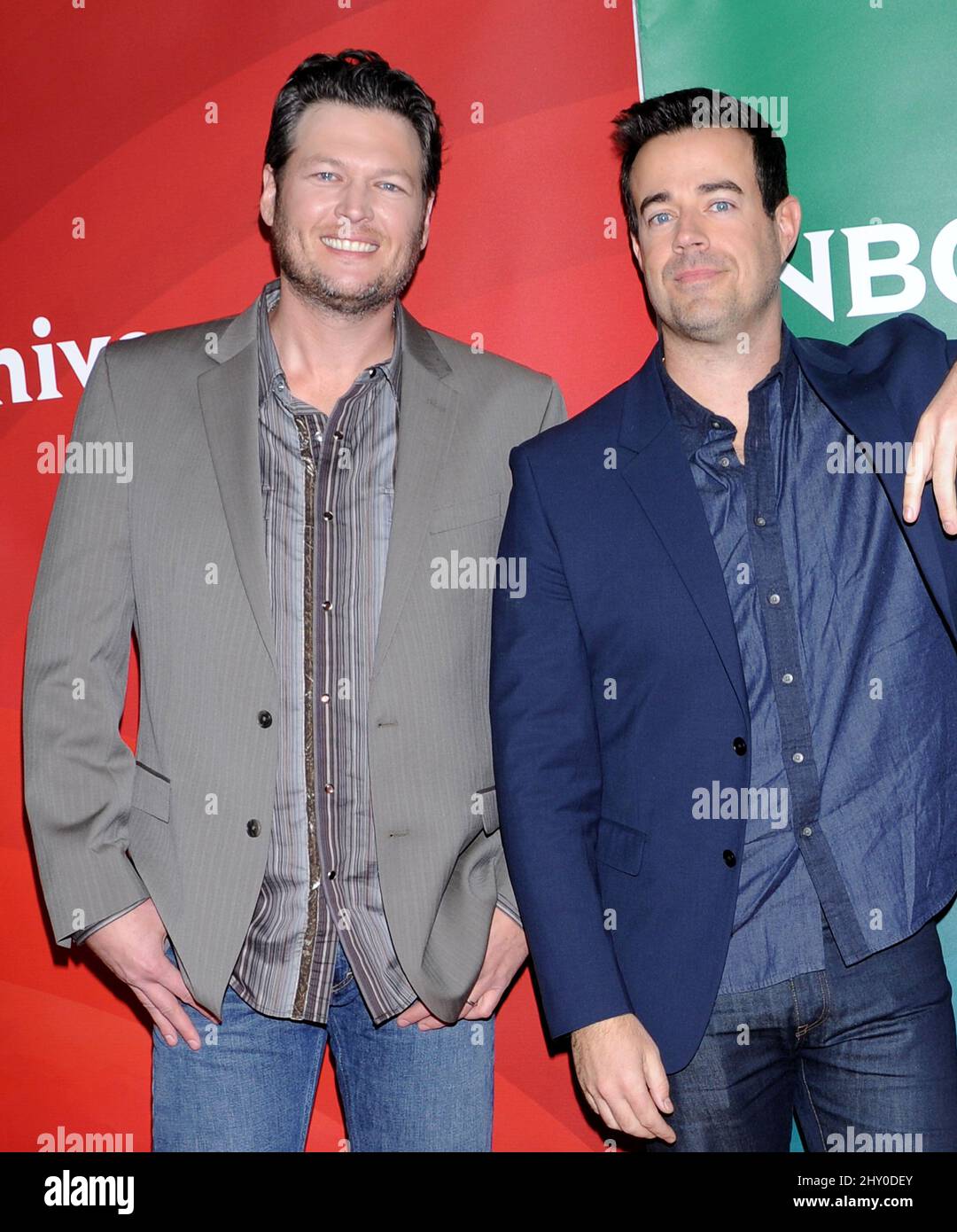 Blake Shelton, Carson Daly and Adam Levine attending the NBC Universal ...