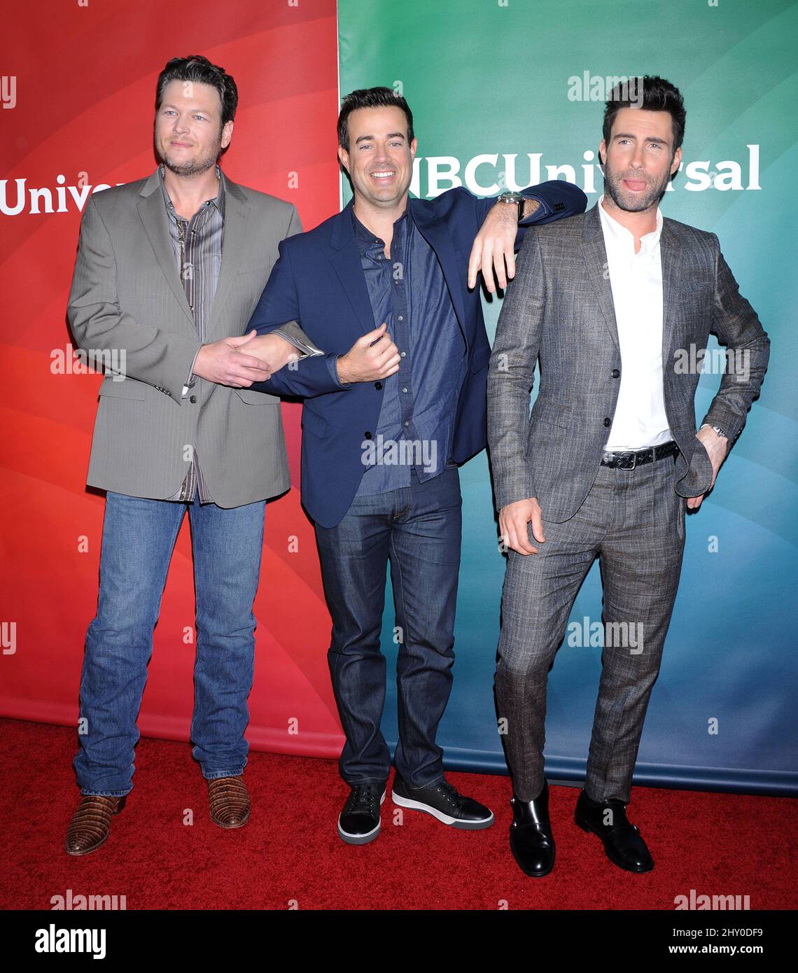 Blake Shelton, Carson Daly and Adam Levine attending the NBC Universal ...