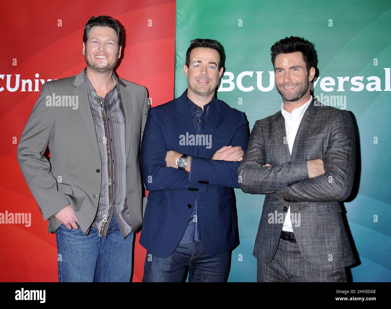 Blake Shelton, Carson Daly and Adam Levine attending the NBC Universal ...
