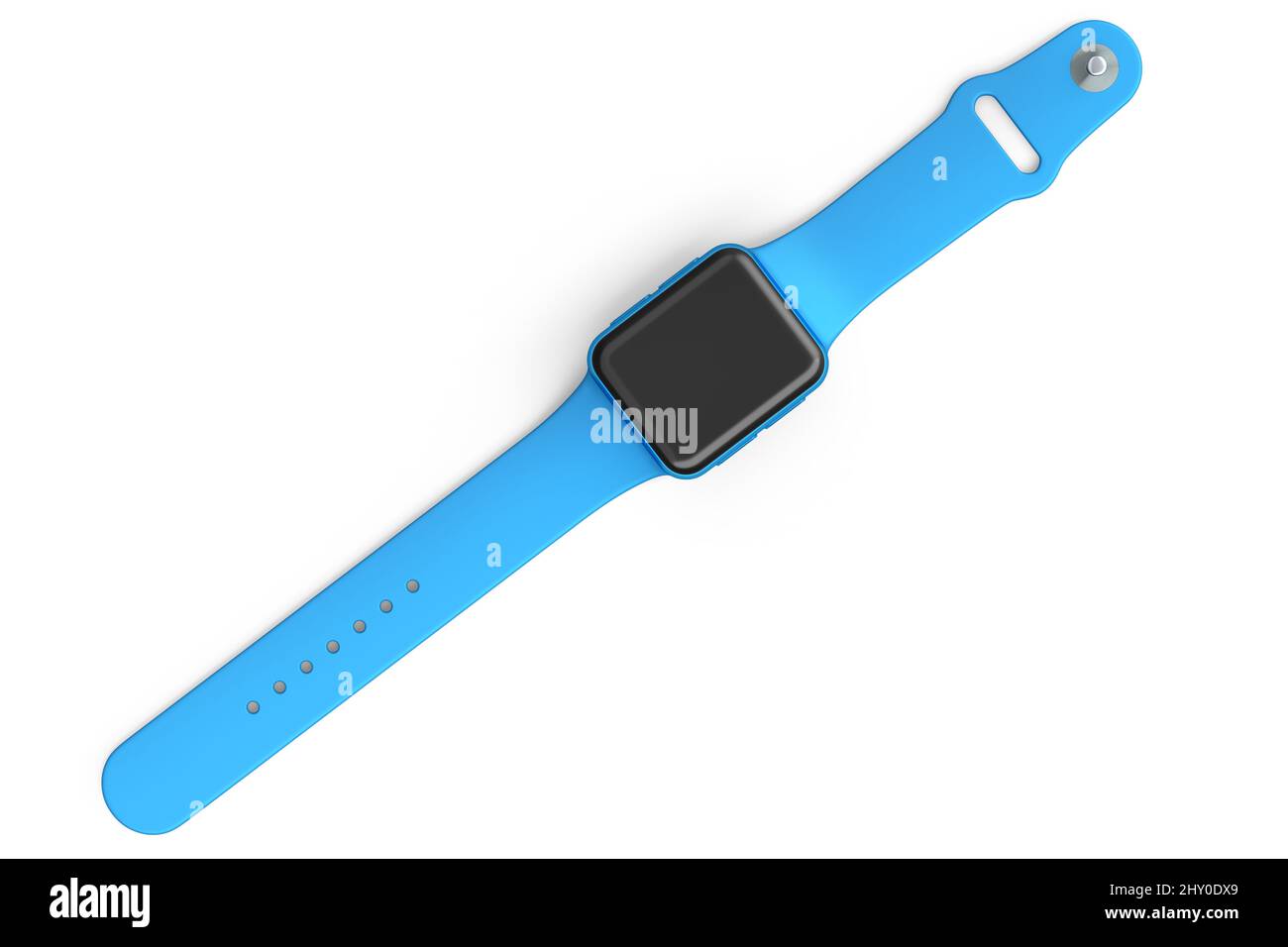 Stainless silver smart watch with blue strap isolated on white ...
