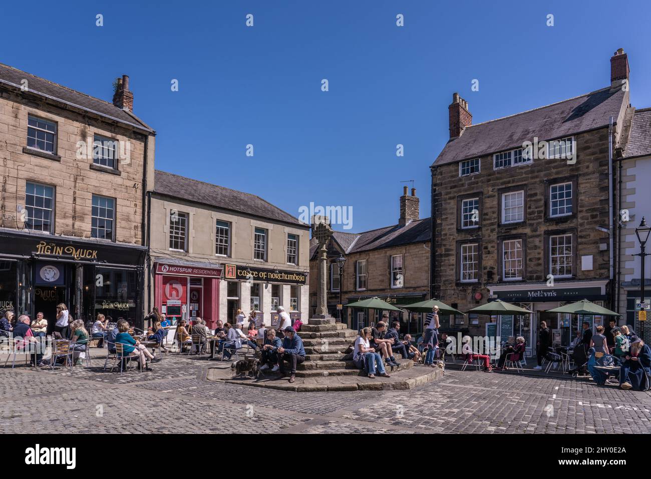 The Alnwick Market Place, a traditional old town square in the centre ...