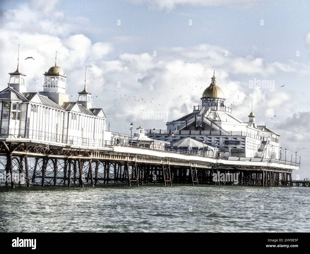 Eastbourne Pier in bright early summer sunshine, East Sussex, England ...