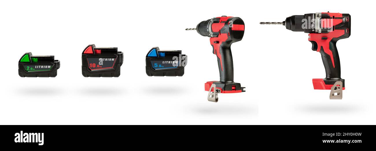 Batteries for cordless tools, a large set of tools from different ...