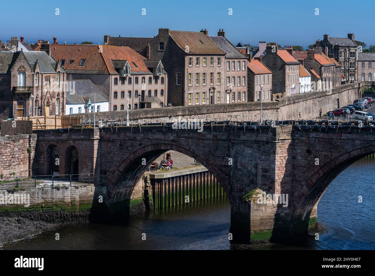 Historic architecture along the riverside at the old town of Berwick ...