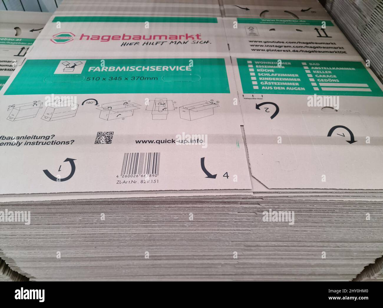 Large stack of folding cartons of the DIY chain Hagebaumarkt for sale ...