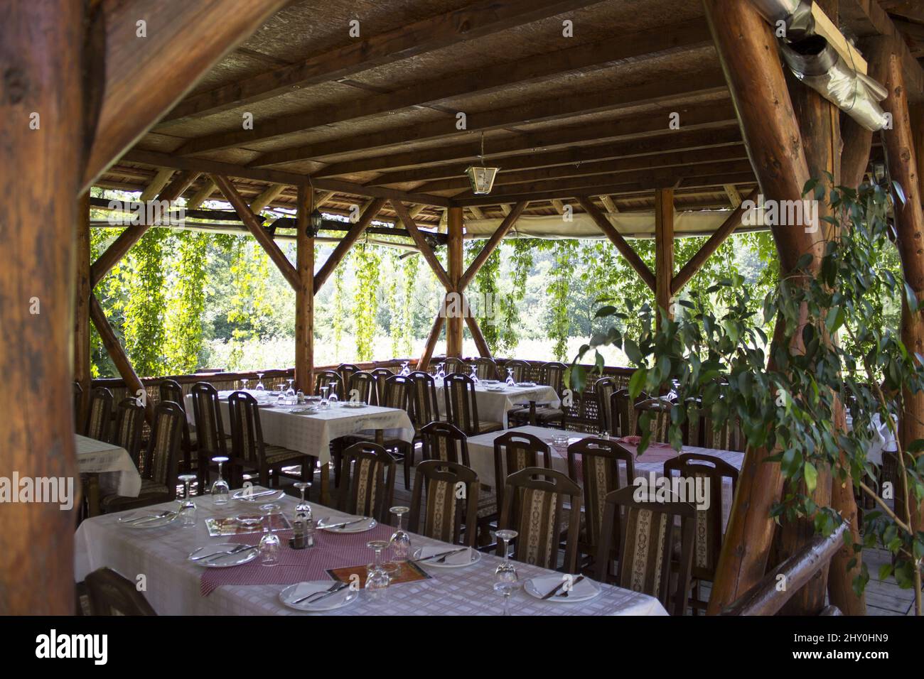 Beautiful shot of the interiors of an outdoor restaurant during the day ...
