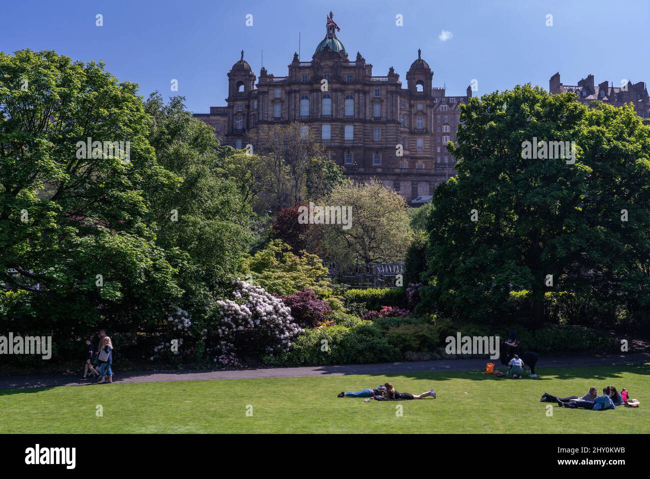 Princes Street Gardens, a famous park in the city centre of Edinburgh ...
