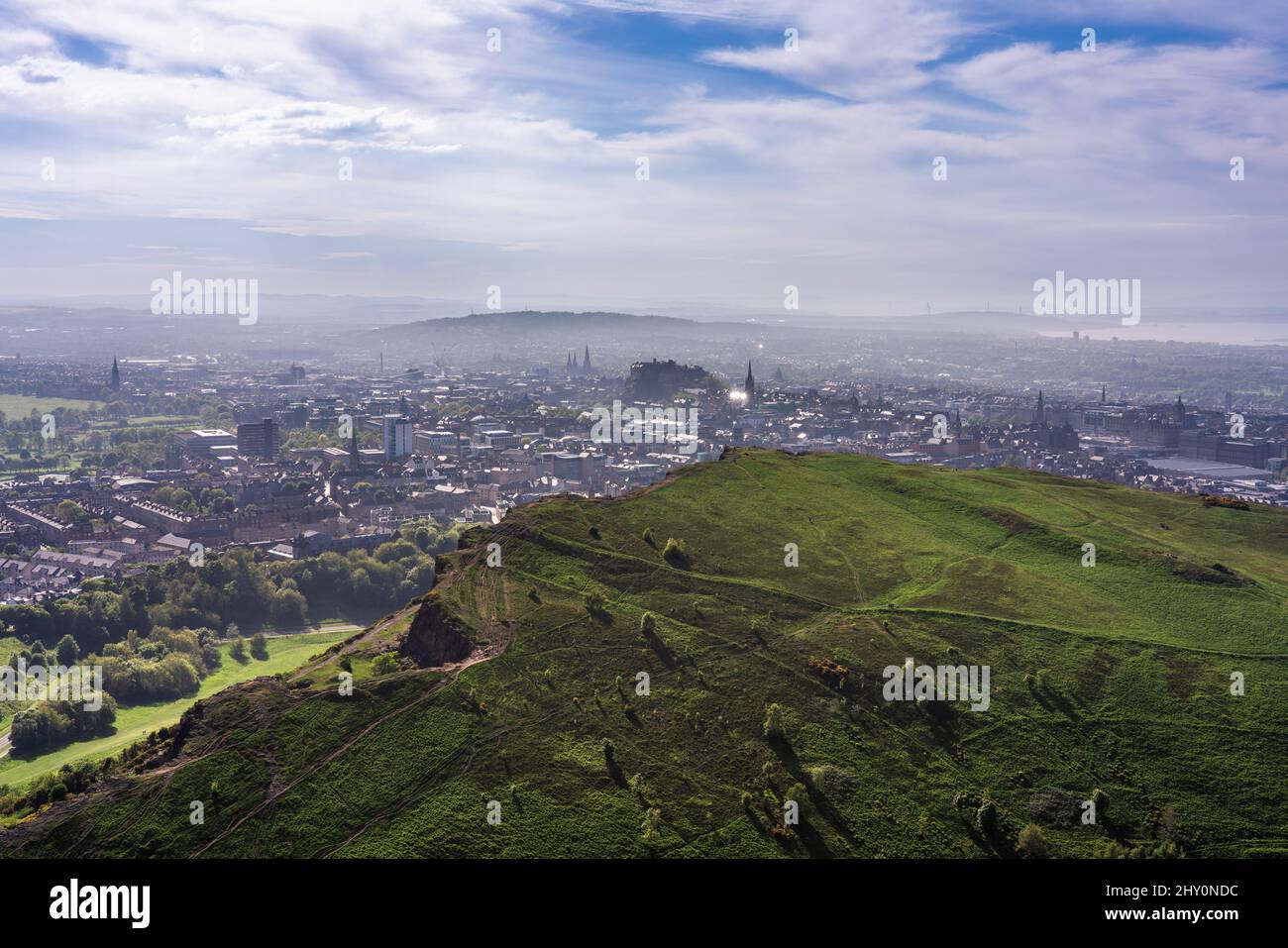 Scenic view of Edinburgh from Arthur's Seat a famous mountain peak in ...