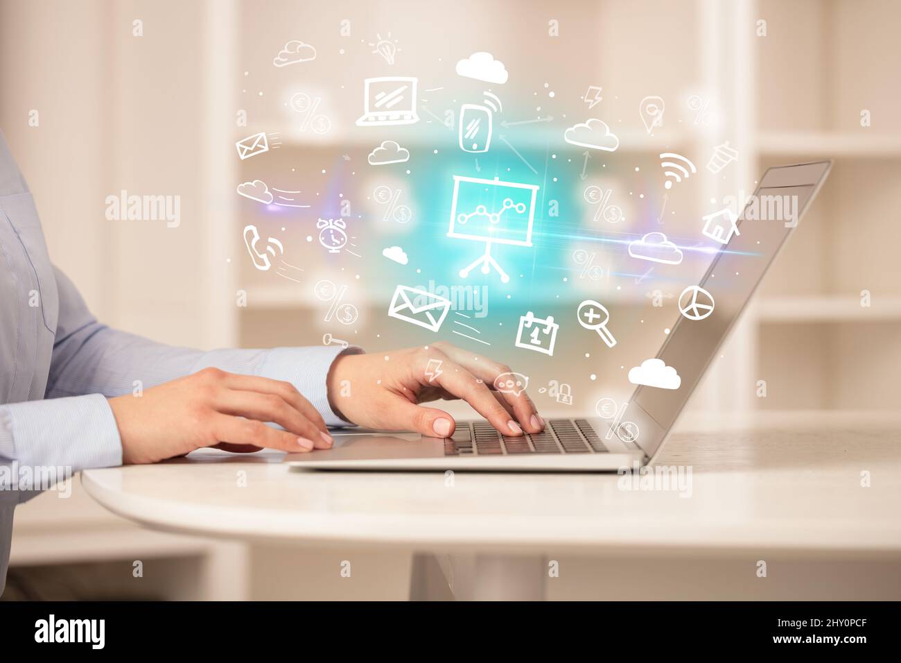 Businessman working on laptop with new business concept Stock Photo - Alamy