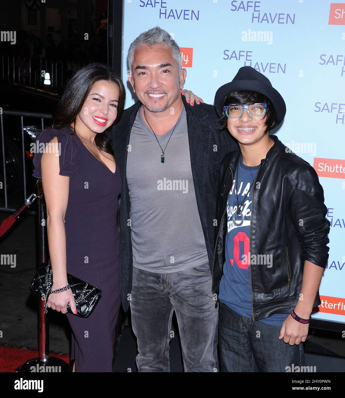 Cesar Millan and son Calvin Millan attending the premiere of "Safe Have ...