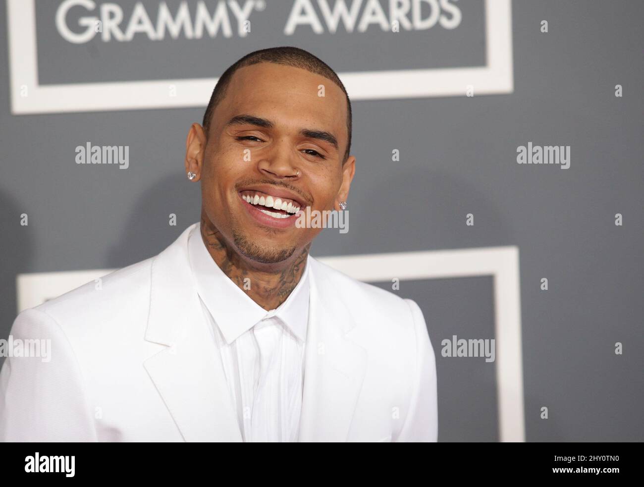 Chris Brown arriving for The 55th Annual Grammy Awards held at Staples ...