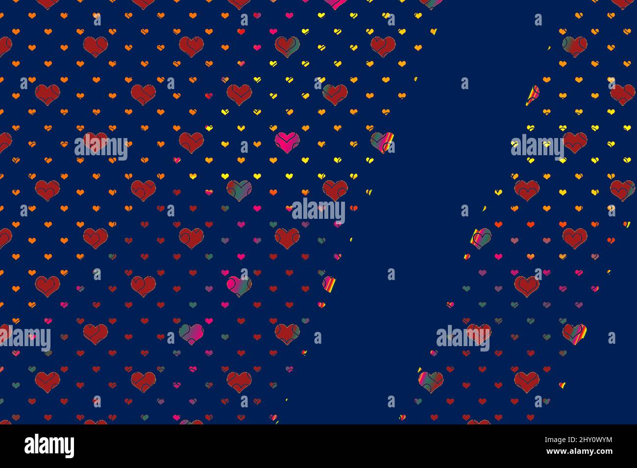 3D illustration of the colorful small heart shape patterns in rows ...